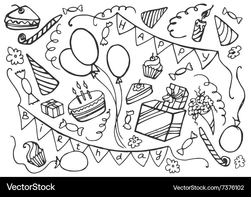 Doodle set happy birthday Royalty Free Vector Image