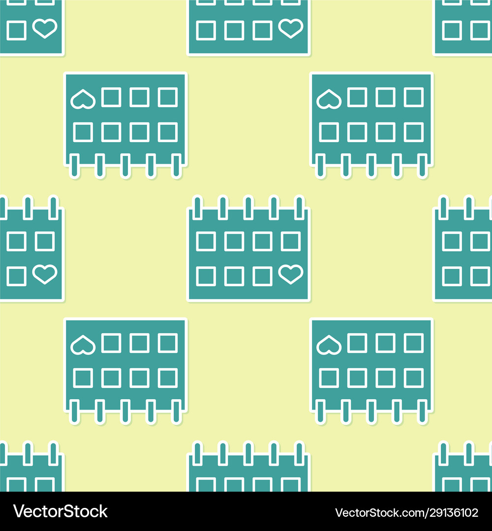 Green calendar with heart icon isolated seamless Vector Image