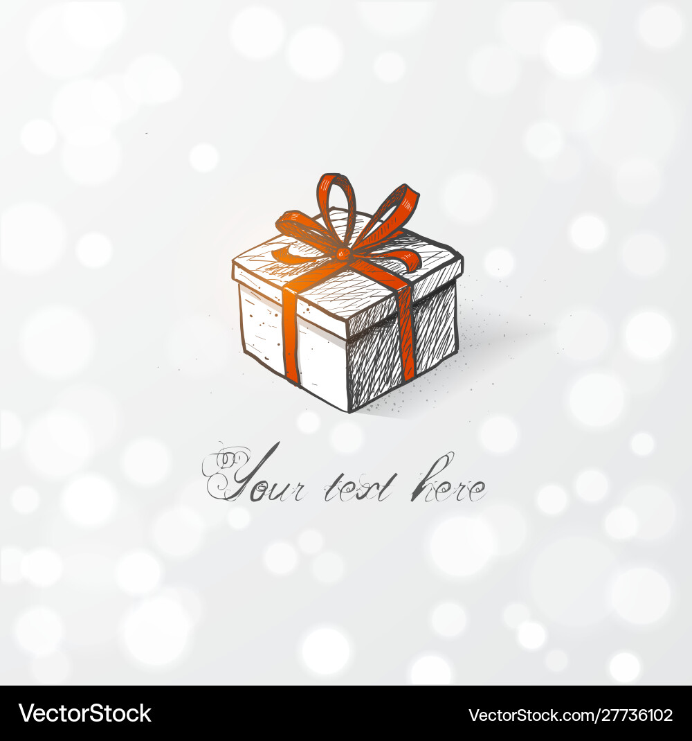 Hand drawn doodle sketch gift box with red ribbon Vector Image