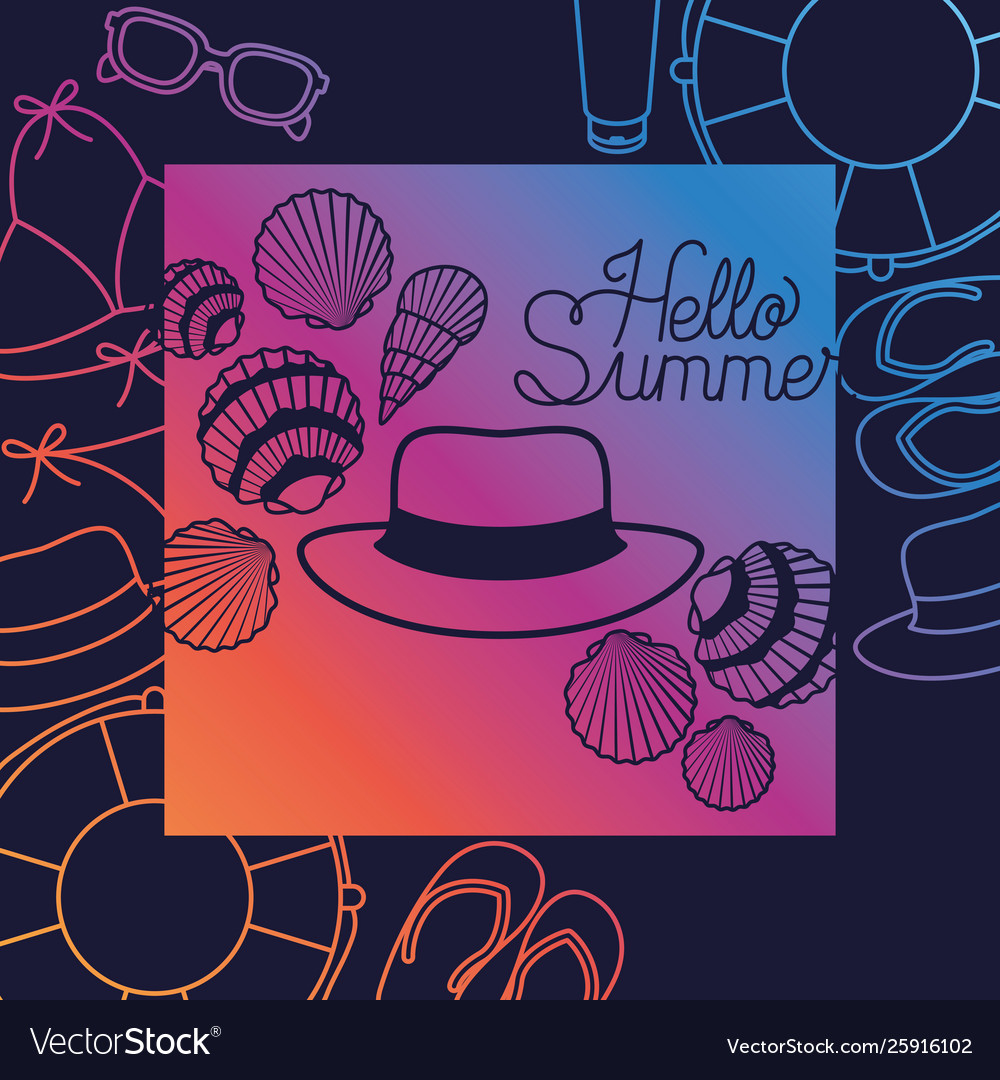 Hello summer inside frame design Royalty Free Vector Image