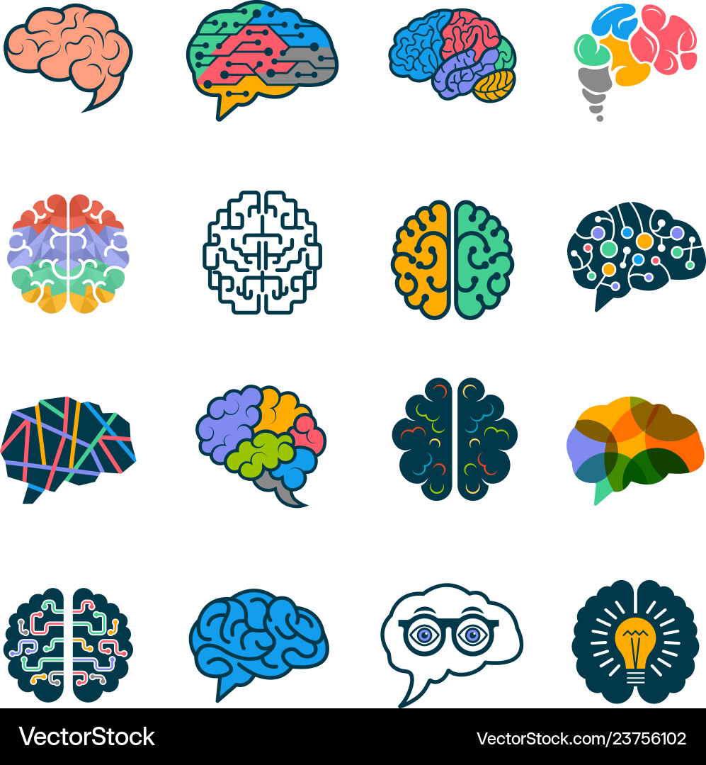 Human brain collection creative silhouettes of Vector Image