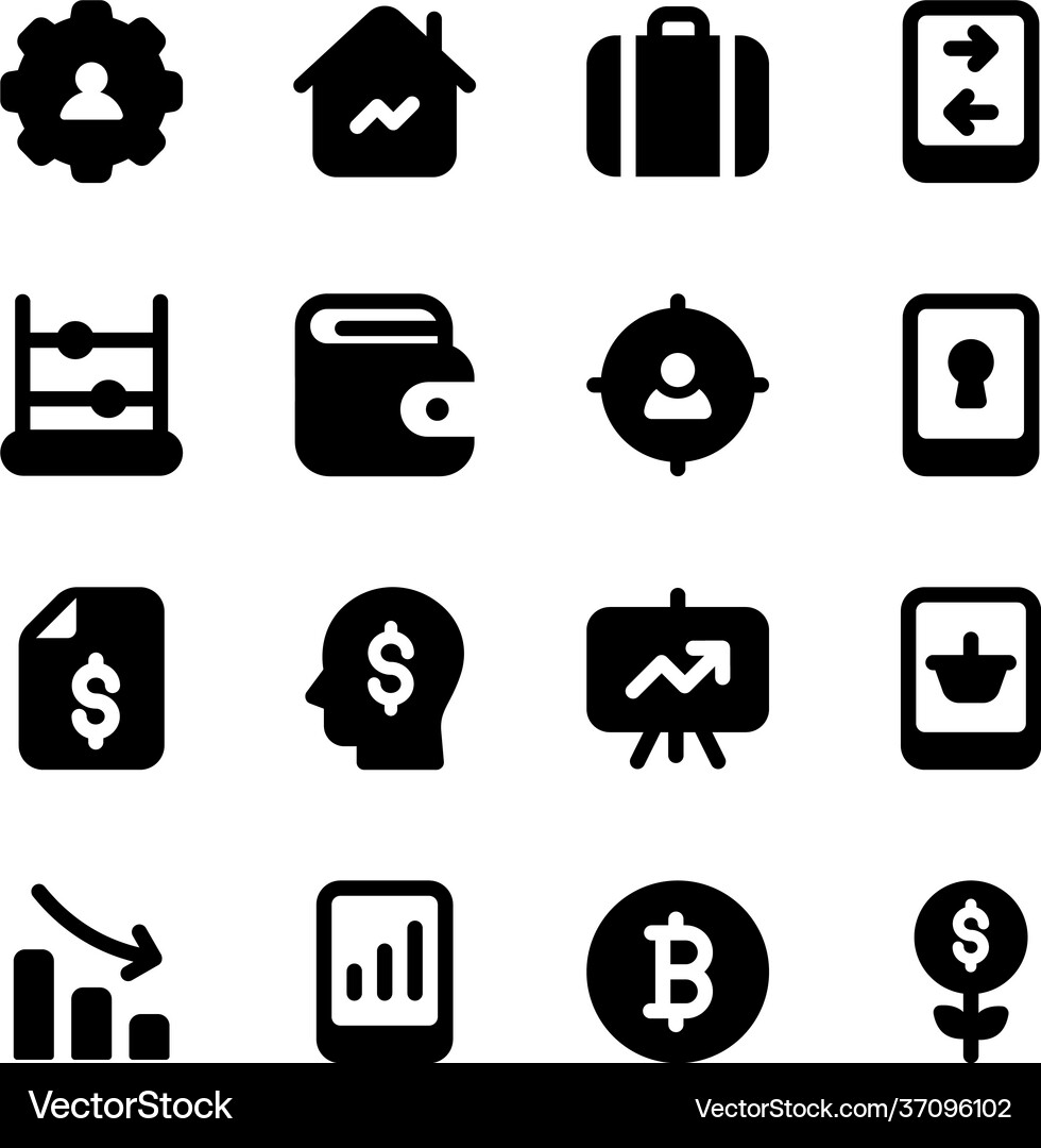 Solid icons business management Royalty Free Vector Image