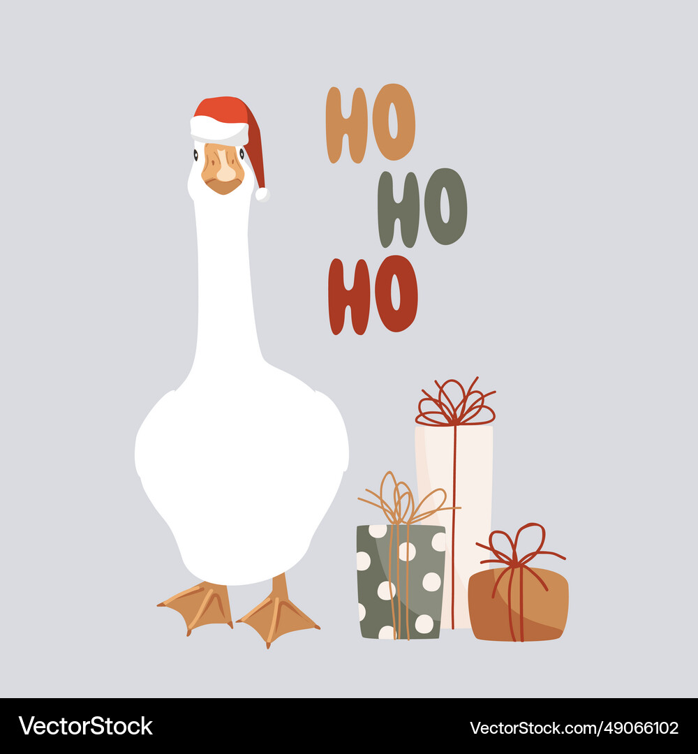 White goose in santa claus helper hat gift boxes Vector Image