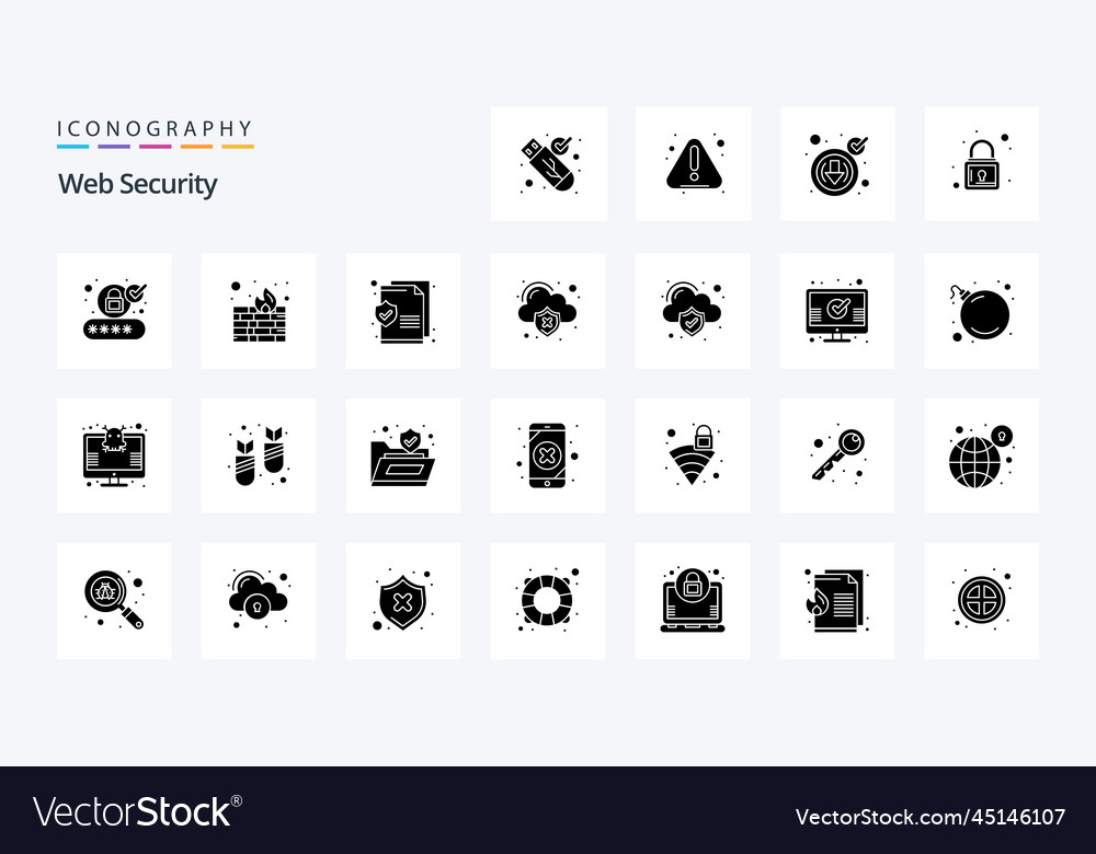 25 web security solid glyph icon pack Royalty Free Vector