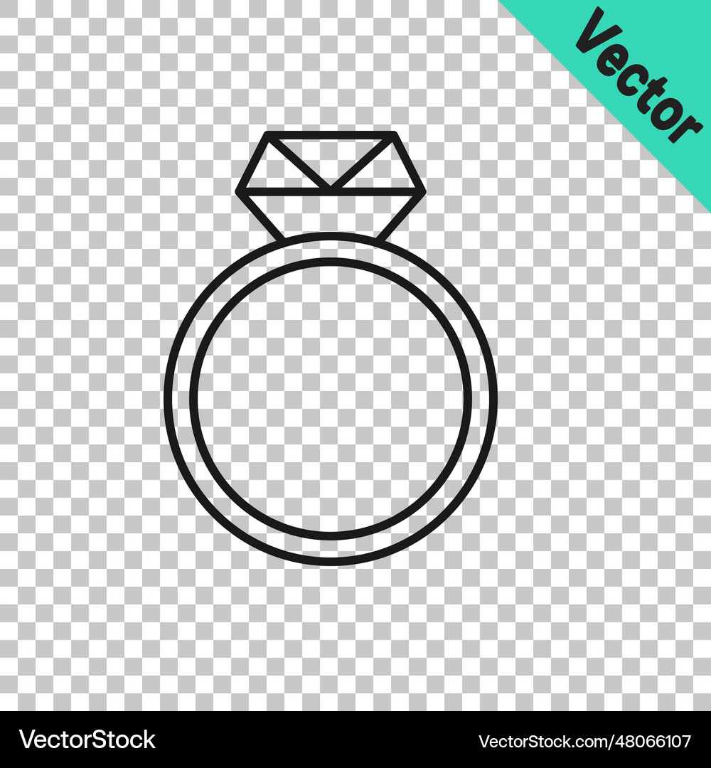 Black line diamond engagement ring icon isolated Vector Image
