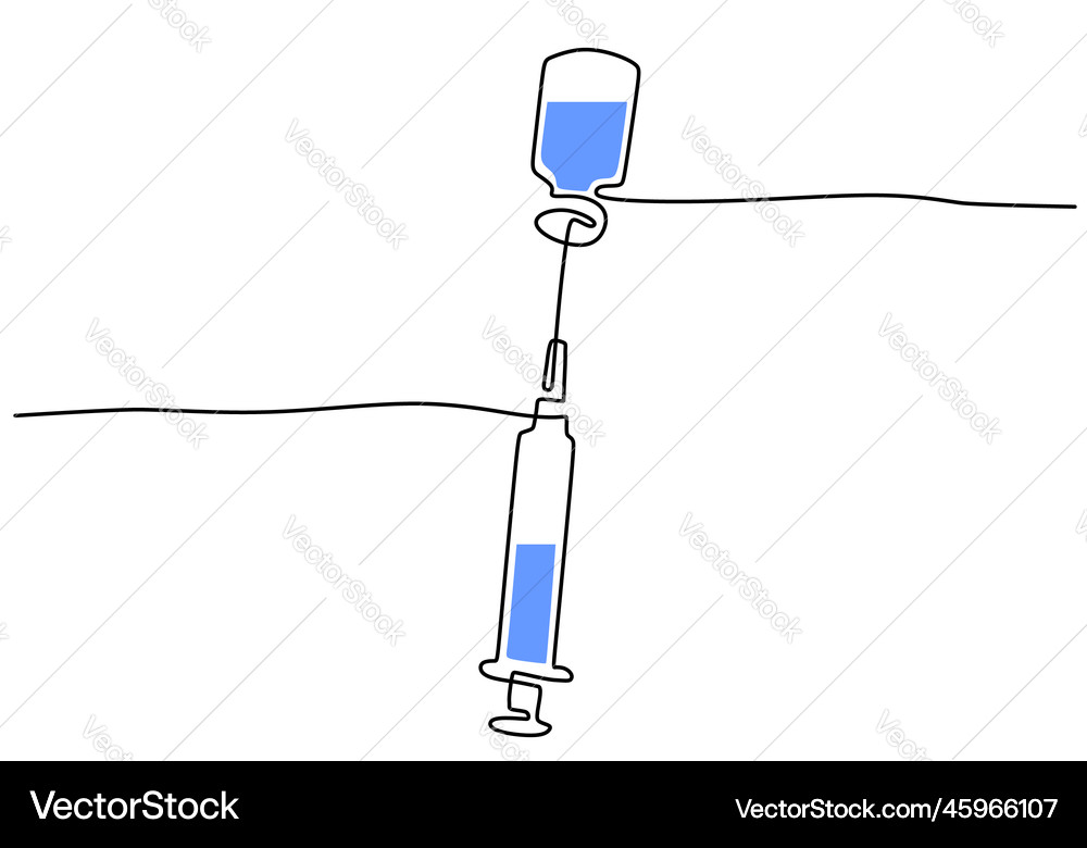 Continuous one line drawing of syringe Royalty Free Vector
