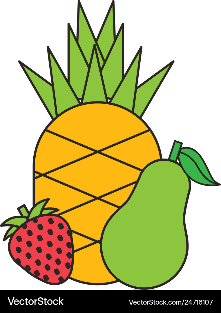 Fresh natural pineapple pear and strawberry Vector Image
