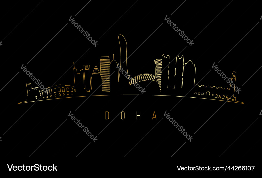 Golden doha skyline silhouette qatar Royalty Free Vector