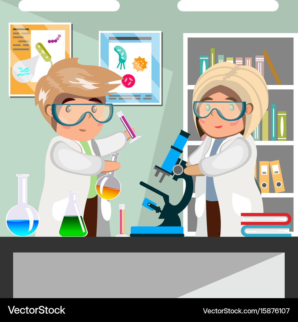 Scientists men and women working at science lab Vector Image