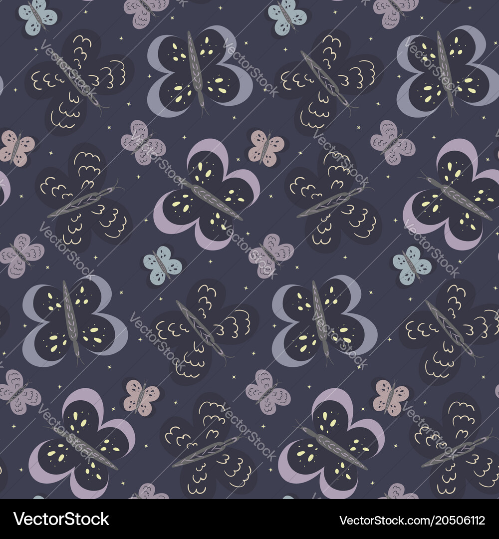 Butterflies in summer night sky with stars pattern