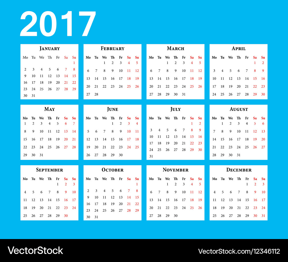 Calendar week starts on monday Royalty Free Vector Image
