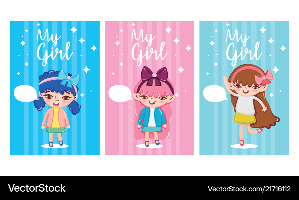 Cute girls cards Royalty Free Vector Image - VectorStock