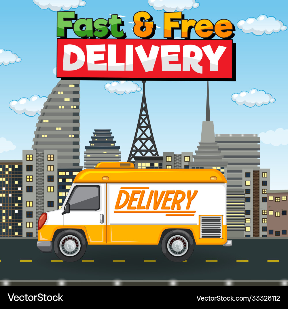 Fast and free delivery logo with van Royalty Free Vector