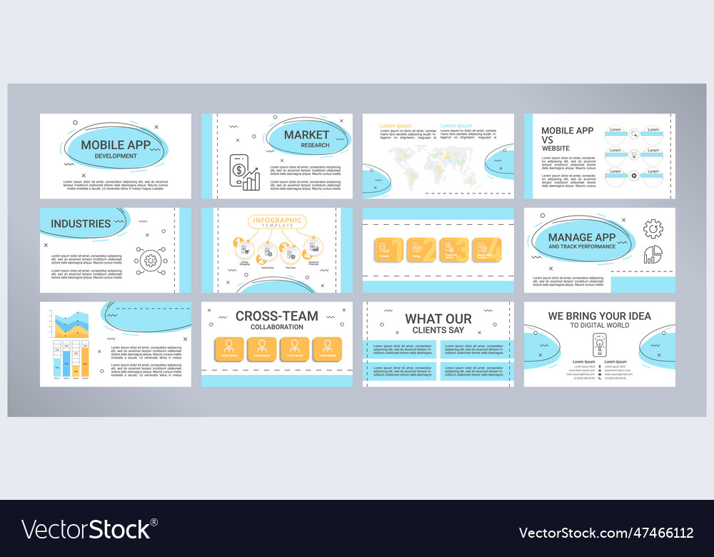 Mobile app development presentation templates set Vector Image