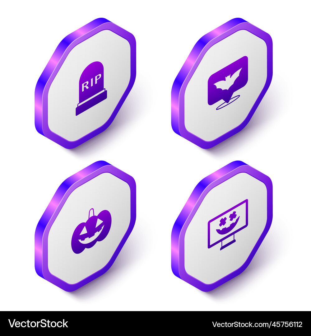 Set isometric tombstone with rip written flying Vector Image