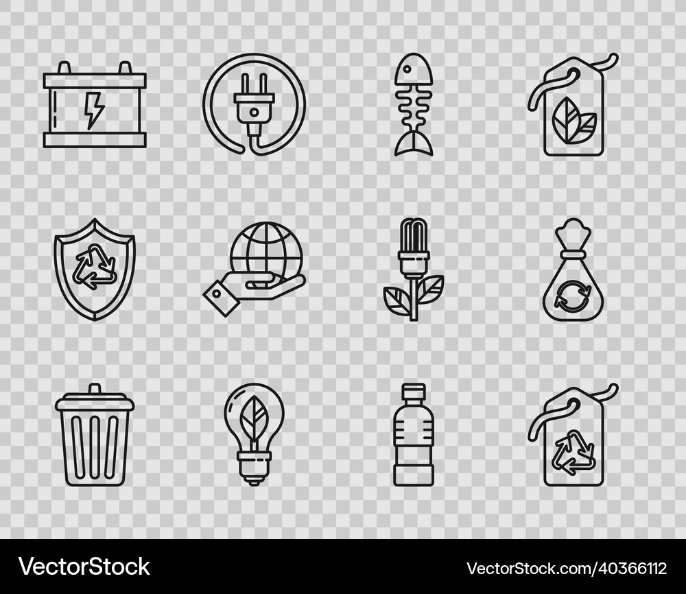 Set line trash can tag with recycle symbol fish Vector Image