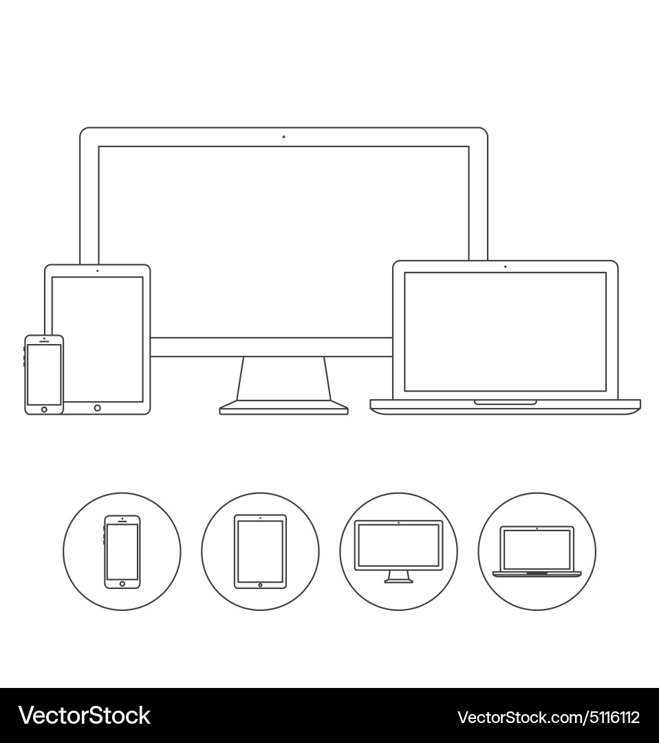 Set of electronic device outline icons Royalty Free Vector