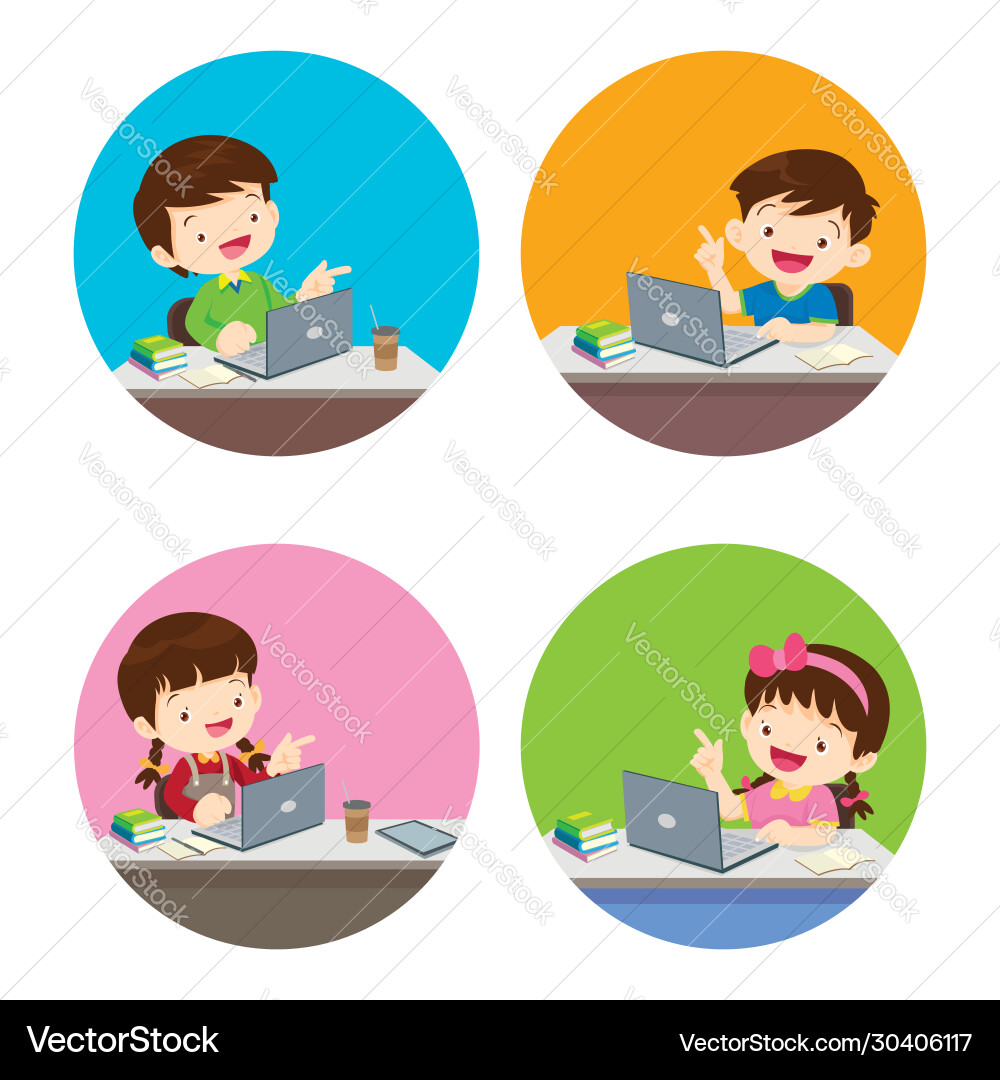Children boy and girl using technology gadget in Vector Image
