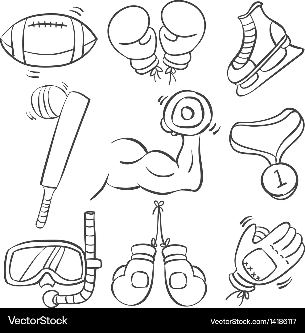 Doodle sport equipment hand draw Royalty Free Vector Image