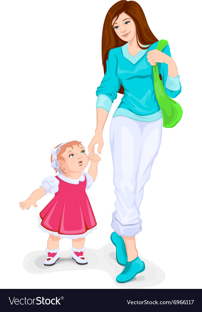 Mother and toddler walking Young mother and Vector Image