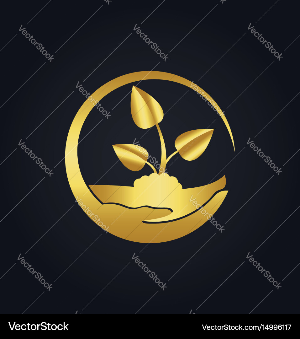 Plant gold leaf organic save logo Royalty Free Vector Image