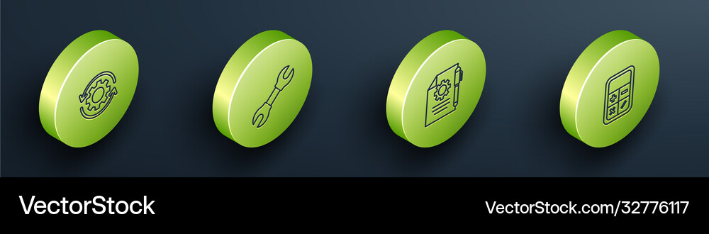 Set isometric gear and arrows as workflow wrench Vector Image