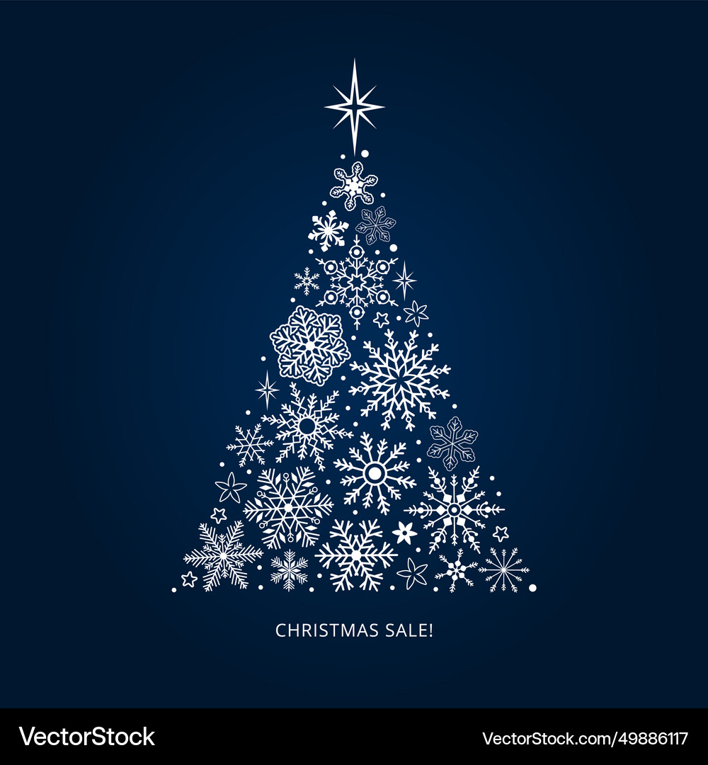 White snowflakes christmas tree on dark blue Vector Image