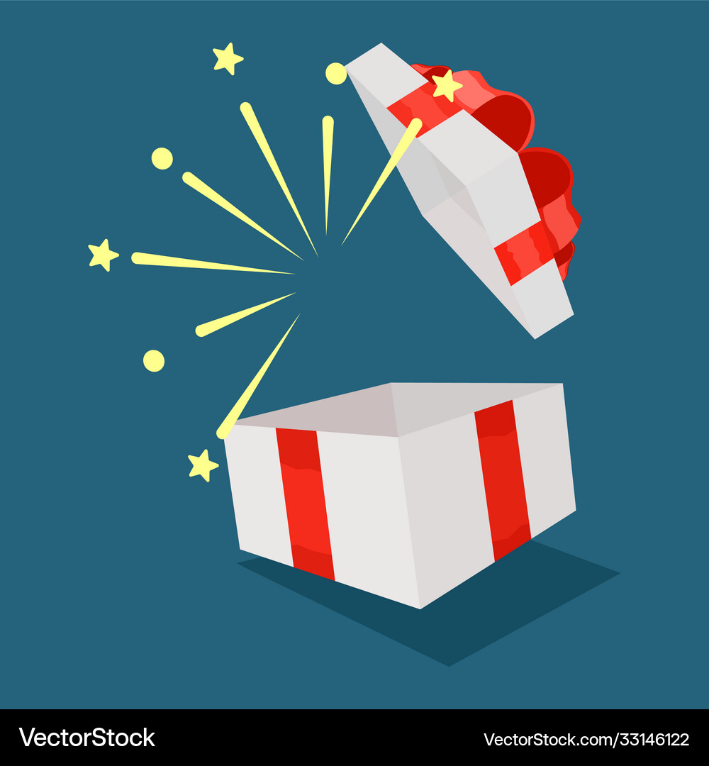 Open a white gift box with a red ribbon surprise Vector Image
