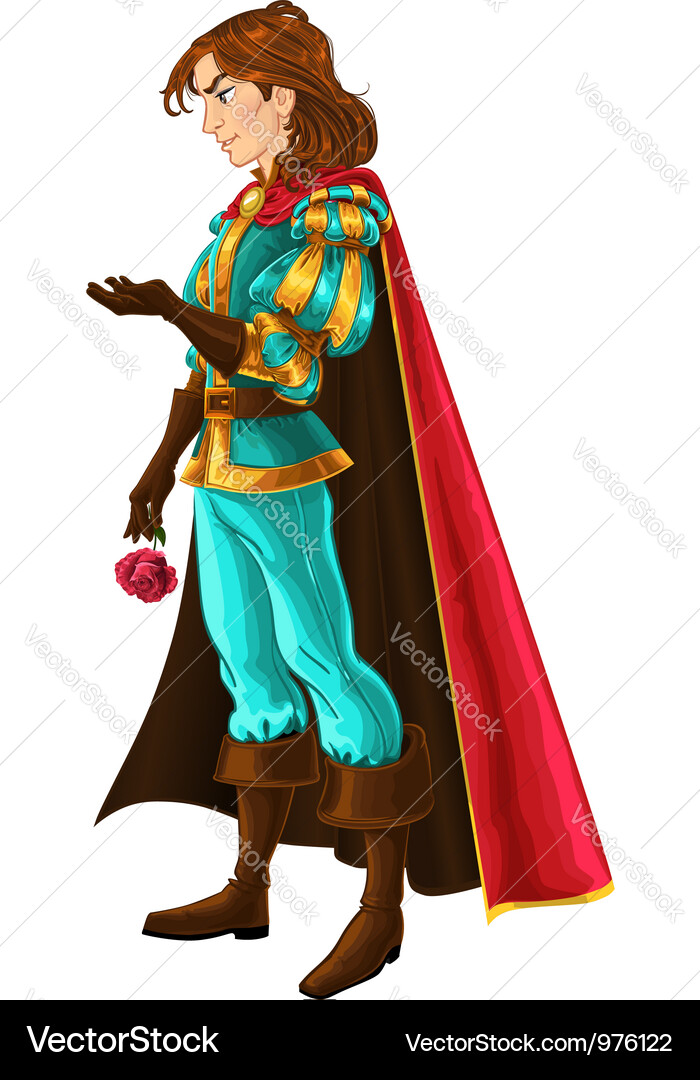 Prince in blue and gold with rose Royalty Free Vector Image
