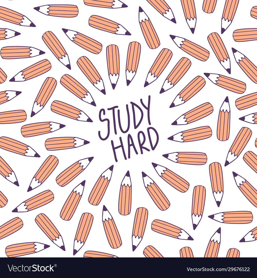 Study hard pencil doodle pattern Royalty Free Vector Image