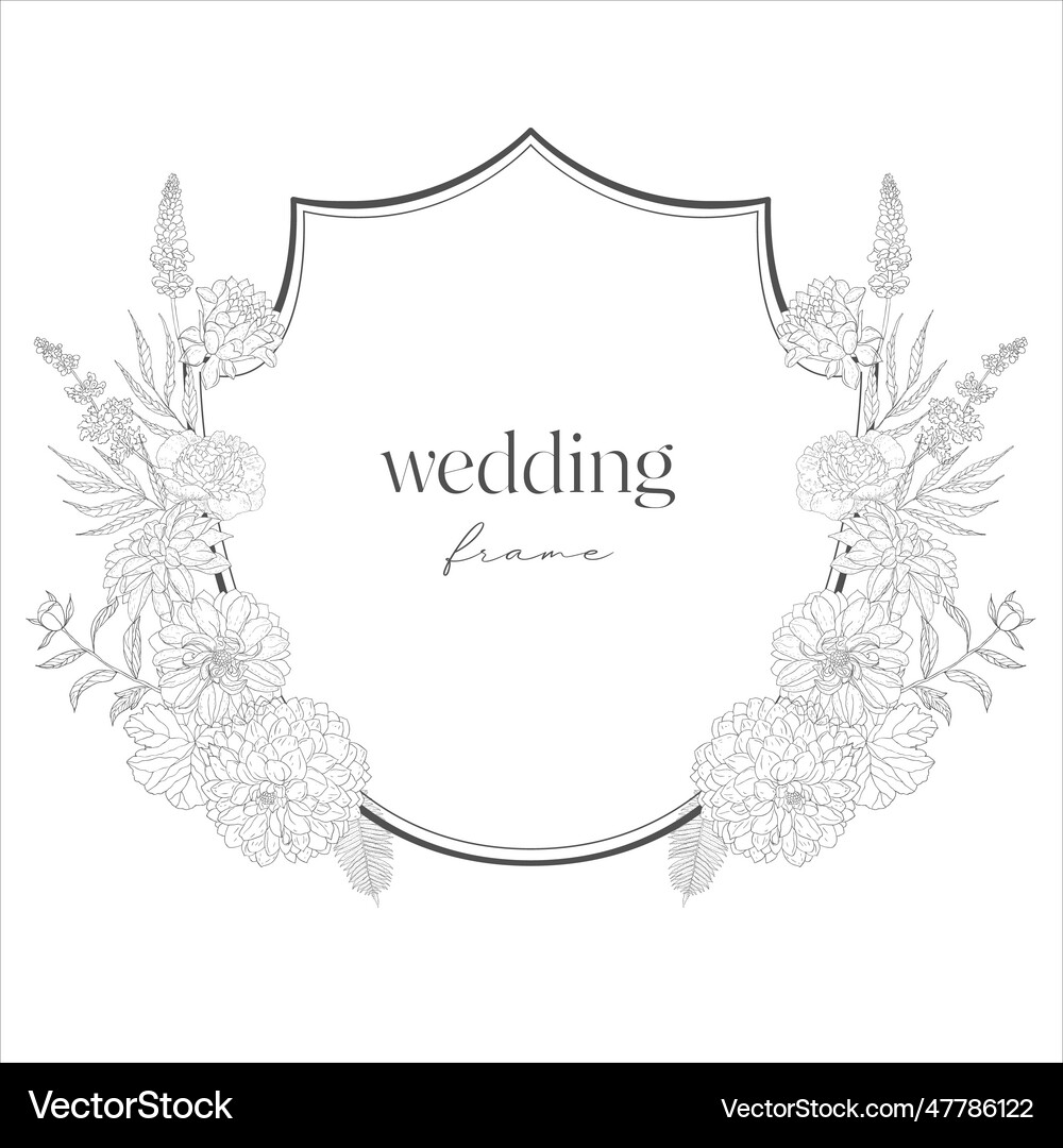 Wedding crest with flowers on the white background