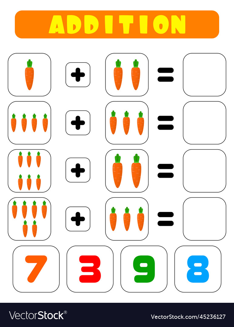 Addition of carrots a task for children Royalty Free Vector