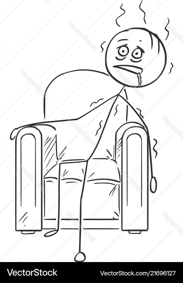 Cartoon exhausted man sitting collapsed in Vector Image