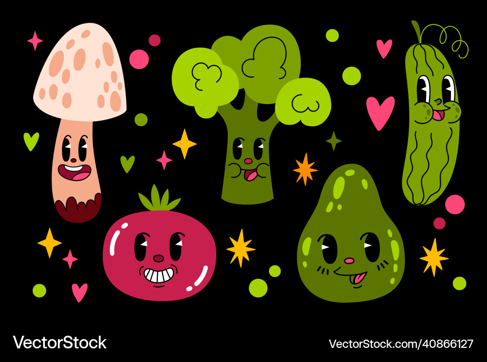 Collection of various smiling vegetables Vector Image
