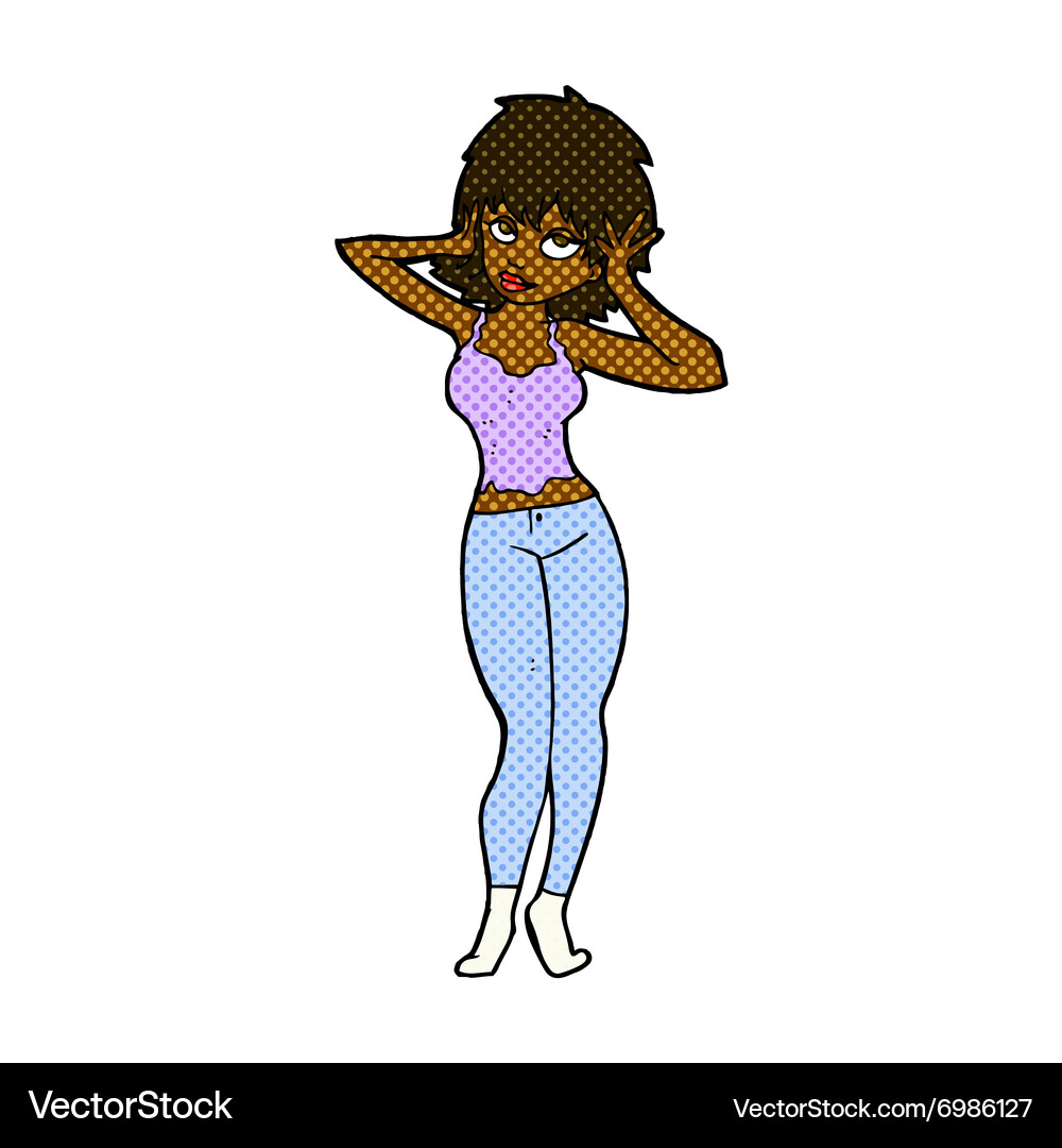 Comic cartoon pretty woman Royalty Free Vector Image