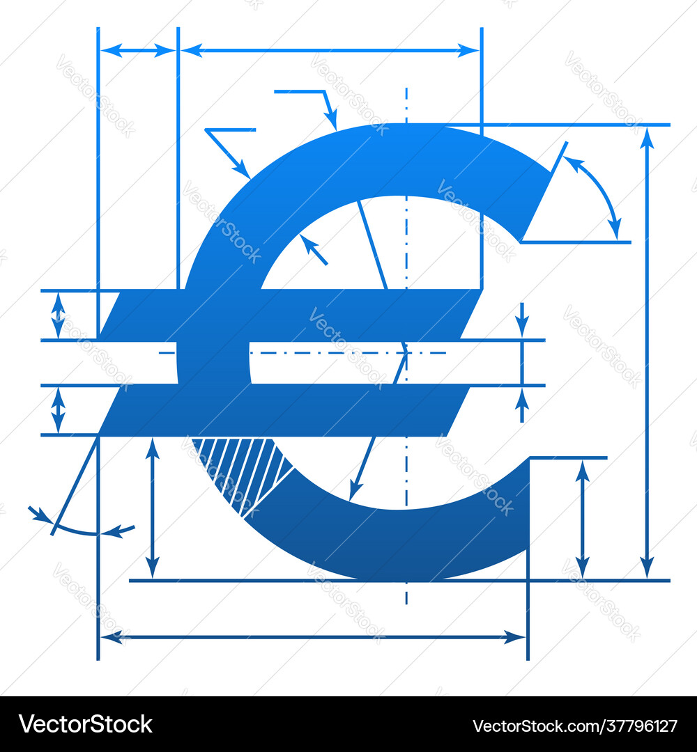 Euro symbol with dimension lines Royalty Free Vector Image