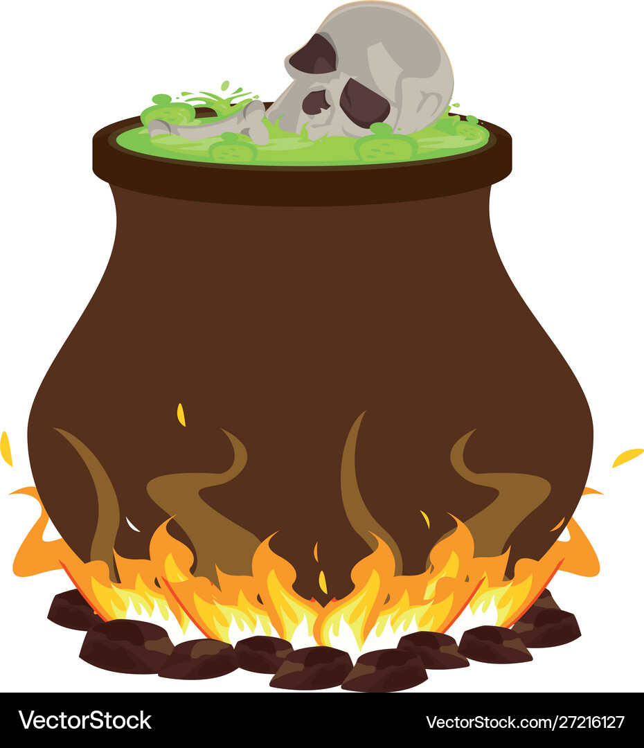 Halloween witch cauldron with skull head Vector Image