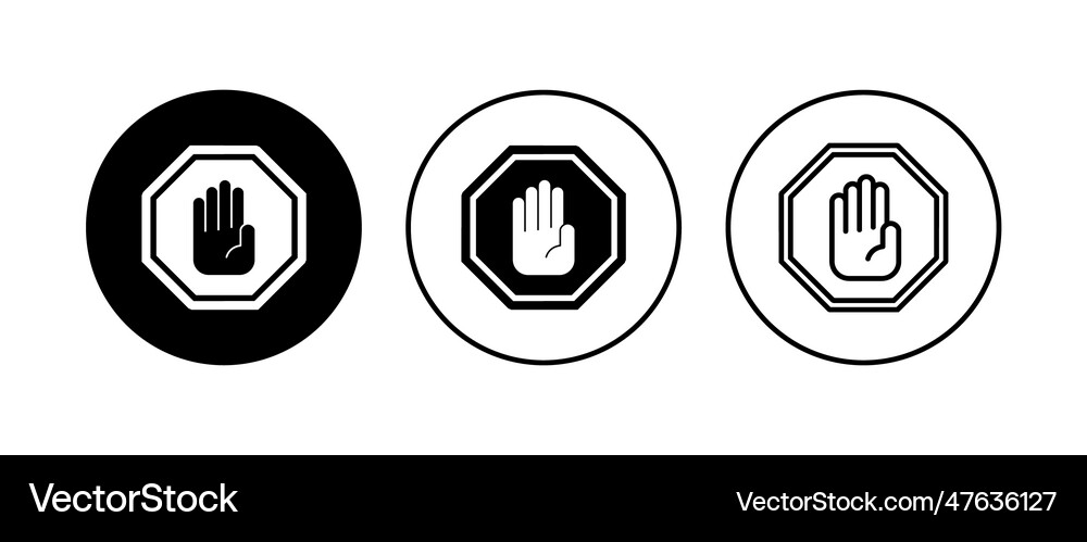 Stop icon set road sign hand icon Royalty Free Vector Image