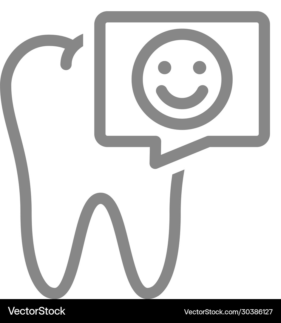 Tooth with happy face in speech bubble line icon Vector Image