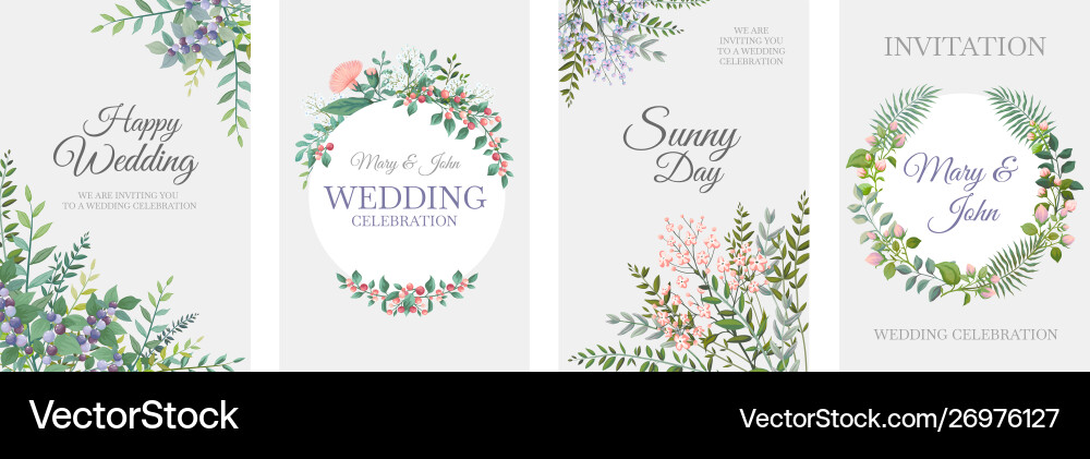 Wedding greenery posters green floral frame cards Vector Image