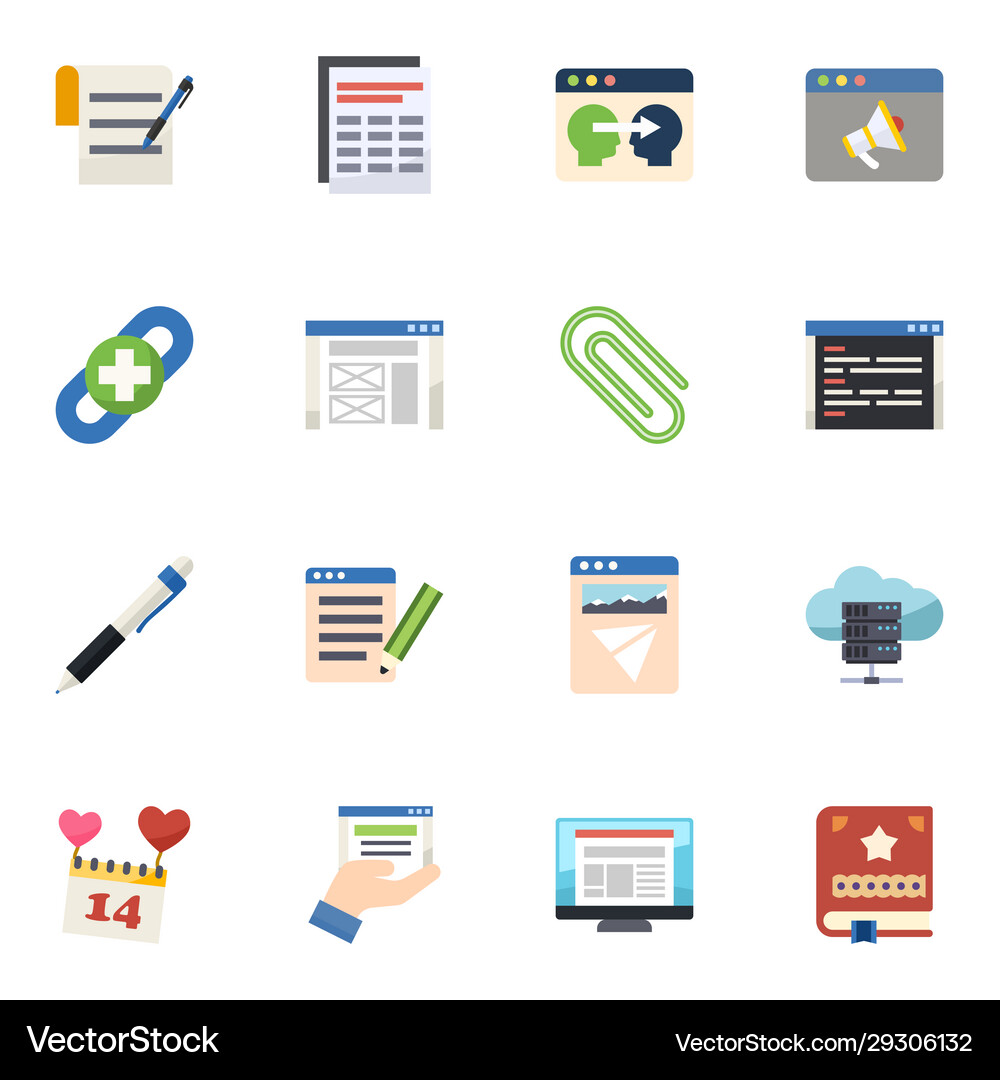 16 page flat icons set isolated on white Vector Image