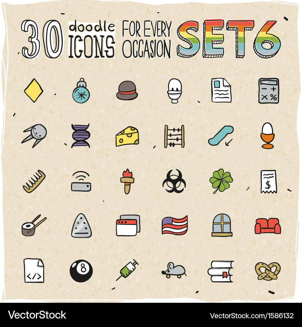 30 colorful doodle icons set 6 Royalty Free Vector Image