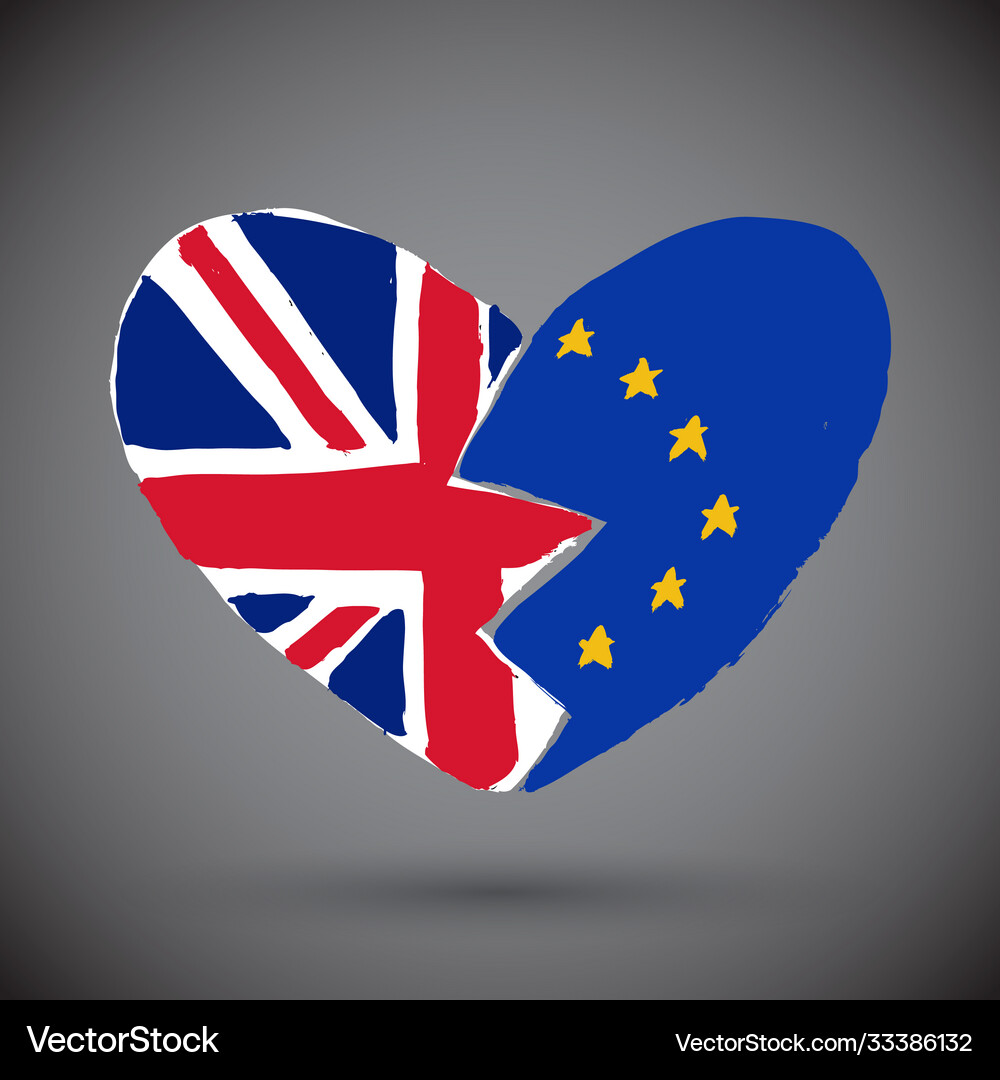 Brexit icon british flag eu broken heart Vector Image