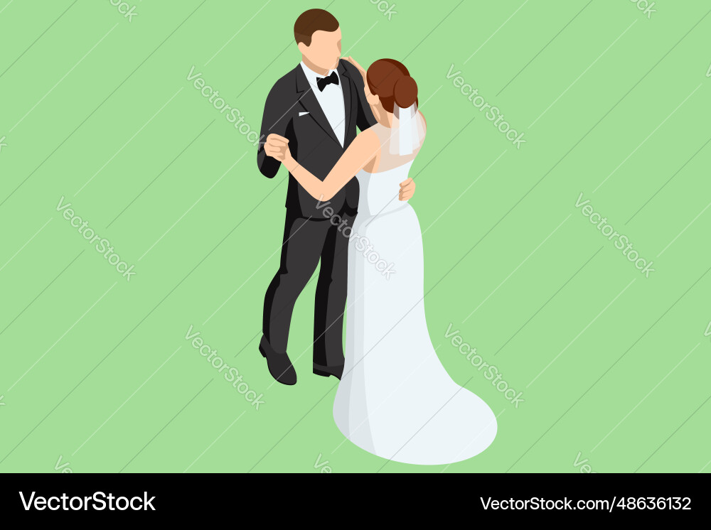 Isometric wedding couple lovely married Royalty Free Vector