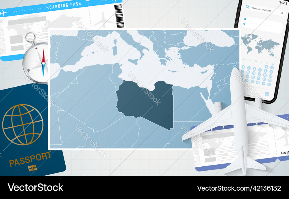 Journey to libya with a map of libya background Vector Image