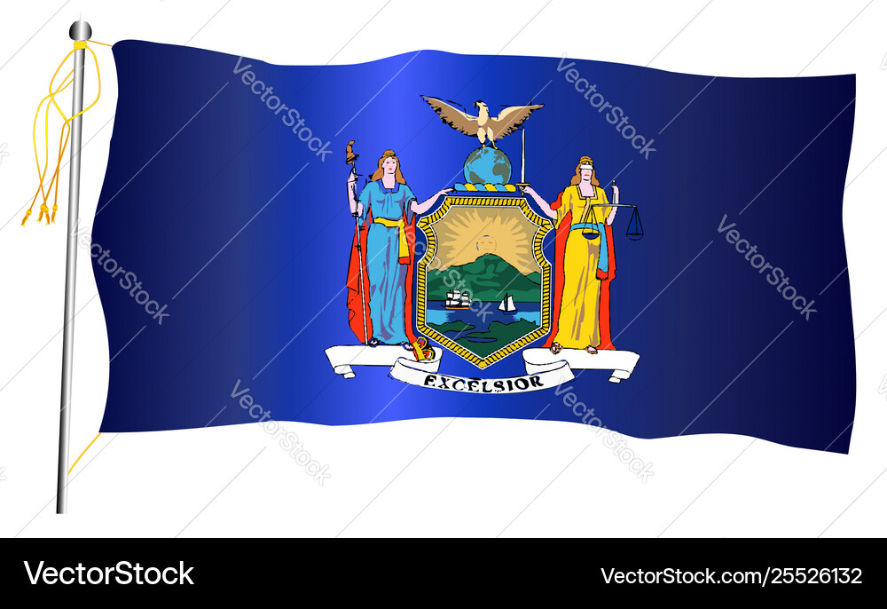 New york state waving flag and flagpole Royalty Free Vector