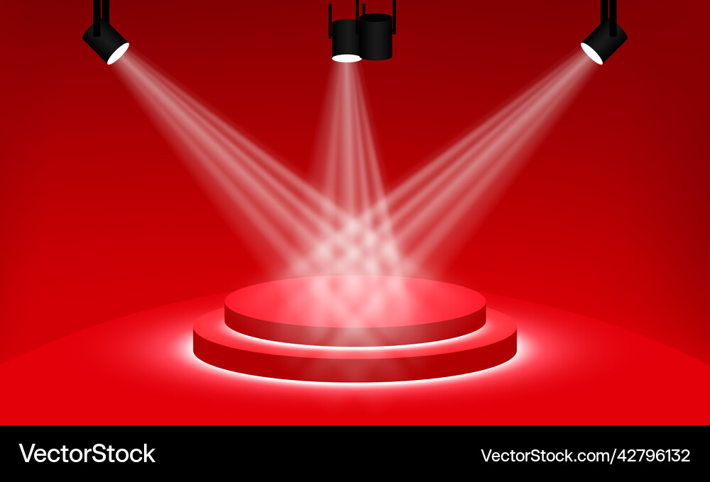 Red podium with neon light in the room Royalty Free Vector