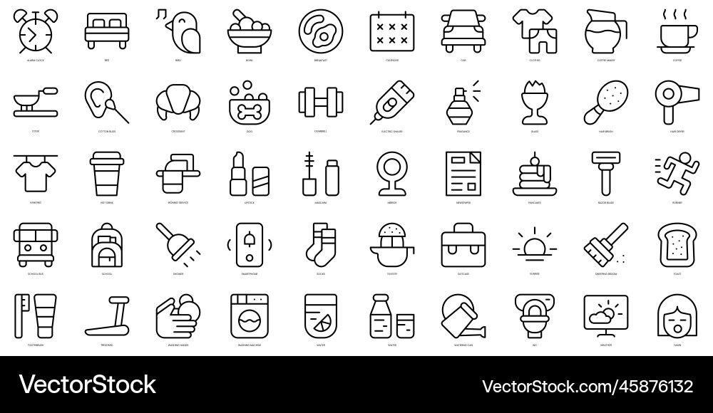 Set of thin line morning routine icons Royalty Free Vector