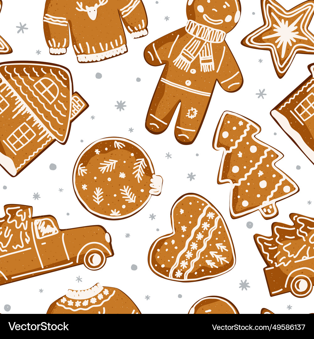Christmas gingerbread cookies with doodle icing Vector Image