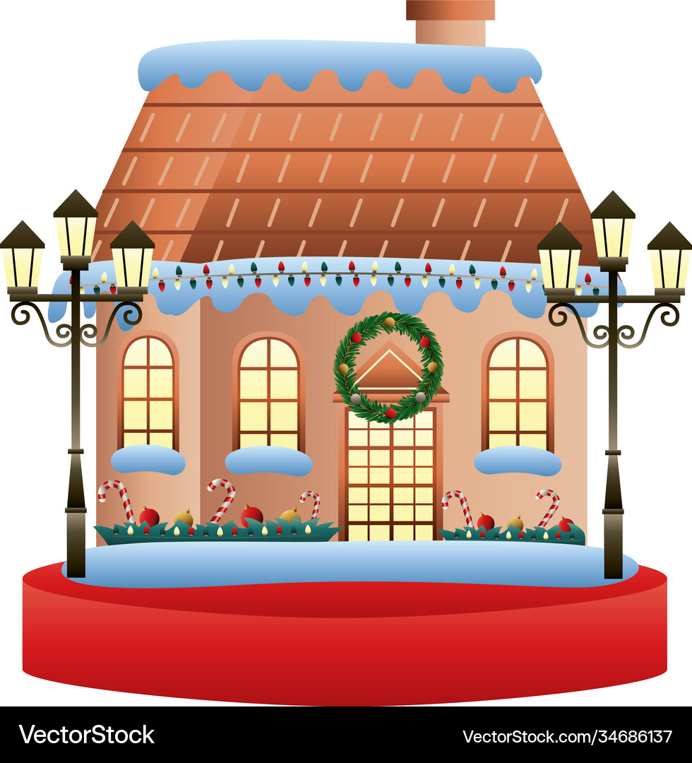 Facade house with christmas decoration Royalty Free Vector